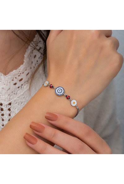 Papatya Silver Nazargöz Papatya Uğur Böceği Renkli Mineli Gümüş Bileklik Papatya Silver Nazargöz Papatya Uğur Böceği Renkli Mineli Gümüş Bileklik