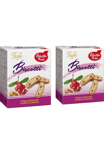 Tafe Glutensiz Yaban Mersinli ve Bademli Biscotti 2x60 gr Tafe Glutensiz Yaban Mersinli ve Bademli Biscotti 2x60 gr