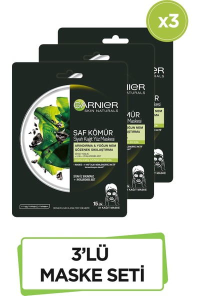Garnier Siyah Yosunlu Gözenek Sıkılaştırıcı Kağıt Yüz Maskesi 3'lü Set