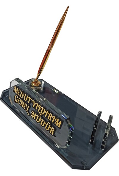 Mert Kristal M202 Kişiye Özel Kristal Masaüstü İsimlik Seti