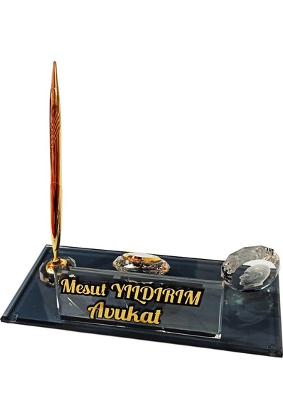 Mert Kristal M140 Kişiye Özel Kristal Masaüstü İsimlik Seti