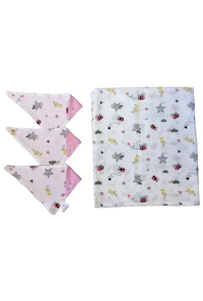 Enhitbaby 3'lü Müslin Fular Önlük ve Müslin Örtü Set - Pembe Uğurböceği Enhitbaby 3'lü Müslin Fular Önlük ve Müslin Örtü Set - Pembe Uğurböceği