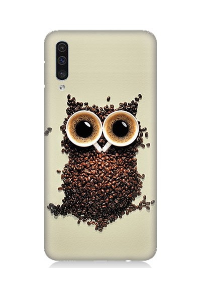 Teknomeg Samsung Galaxy A50 Kahve Baykuş Desenli Silikon Kılıf