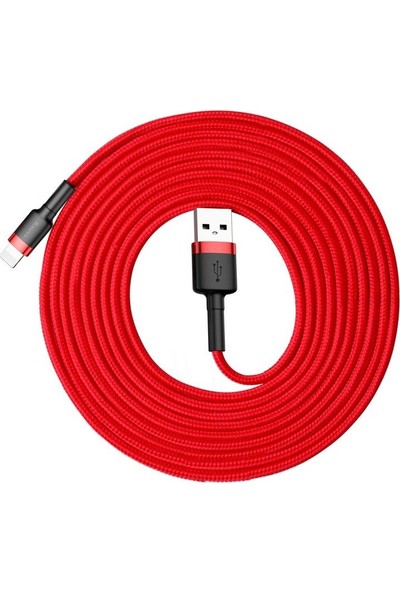 Baseus CALKLF-R09 iPhone Uyumlu Lightning Cafule 3 M 2.0A Halat Şarj USB Kablo Siyah - Kırmızı Baseus CALKLF-R09 iPhone Uyumlu Lightning Cafule 3 M 2.0A Halat Şarj USB Kablo Siyah - Kırmızı