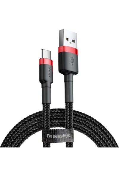Baseus Type-C Cafule Hızlı Şarj Kablosu USB 3A 1 m - Kırmızı Siyah - CATKLF-B91