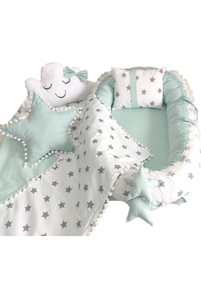 Bebekatölyesi Su Yeşili Ponpon Yıldız Babynest 5'li Set