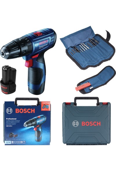 Bosch Professional Gsb 120-LI 2 Ah Akülü Darbeli Delme Vidalama + Aksesuar Seti Bosch Professional Gsb 120-LI 2 Ah Akülü Darbeli Delme Vidalama + Aksesuar Seti