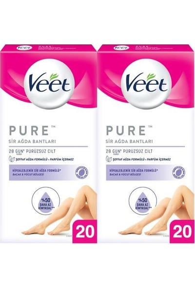 Veet Pure Hipoalerjenik Sir Ağda Bandı Bacak & Vücut Bölgesi 20'li X 2 Veet Pure Hipoalerjenik Sir Ağda Bandı Bacak & Vücut Bölgesi 20'li X 2