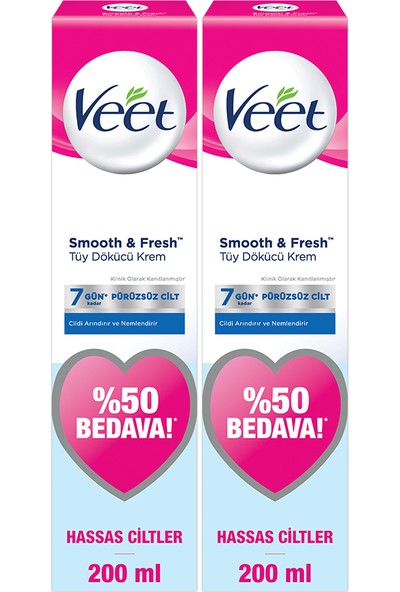 Veet Tüy Dökücü Krem Bacak & Vücut Bölgesi Hassas Ciltler 200 ml Süper Fırsat X 2