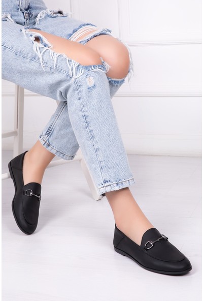 Tarçın Deri Günlük Siyah Kadın Babet Ayakkabı TRC100-F03
