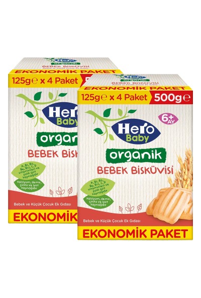 Hero Baby Organik Bebek Bisküvisi 500 gr - 2 Adet Hero Baby Organik Bebek Bisküvisi 500 gr - 2 Adet