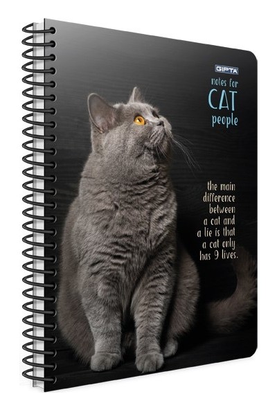 Gıpta Cat Spiralli Karton Kapak Kareli Defter Siyah Kedi 17 x 24 cm