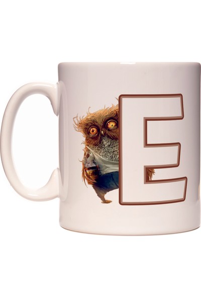 Rock'n Fox E Harfi Uykusuz Baykuş Baş Harf Tasarımlı Kahve Kupa Bardak Rock'n Fox E Harfi Uykusuz Baykuş Baş Harf Tasarımlı Kahve Kupa Bardak