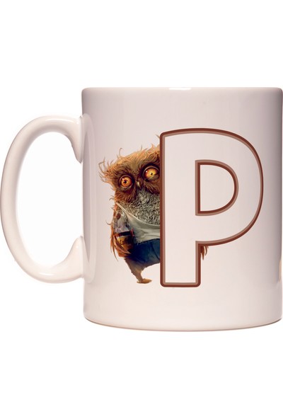 Rock'n Fox P Harfi Uykusuz Baykuş Baş Harf Tasarımlı Kahve Kupa Bardak Rock'n Fox P Harfi Uykusuz Baykuş Baş Harf Tasarımlı Kahve Kupa Bardak