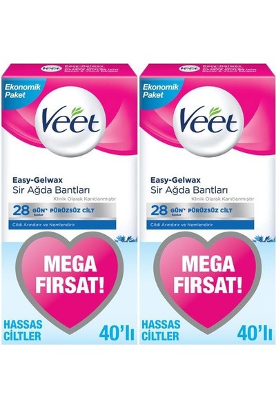 Veet Bacak & Vücut Bölgesi Ağda Bandı Hassas Ciltler 80 Adet Veet Bacak & Vücut Bölgesi Ağda Bandı Hassas Ciltler 80 Adet