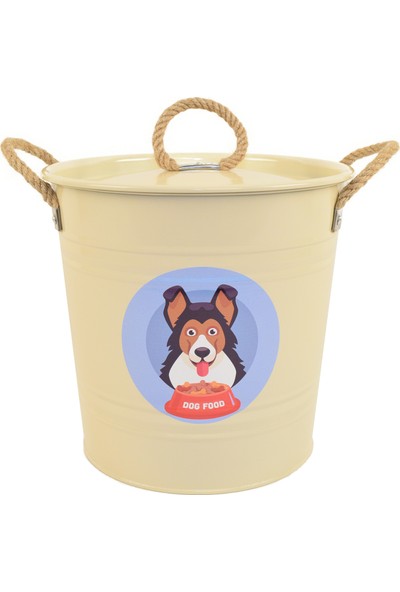 Köpek Maması Saklama Kabı Urgan Kulplu Krem Köpek Maması Saklama Kabı Urgan Kulplu Krem