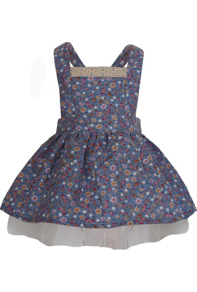 Shecco Babba Kız Çocuk Tütü Elbise Mavi Çiçekli 1-4 Yaş