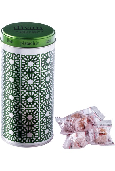 Divan Çifte Kavrulmuş Fıstıklı Lokum 20'li - Özel Metal Kutuda 140 gr Divan Çifte Kavrulmuş Fıstıklı Lokum 20'li - Özel Metal Kutuda 140 gr