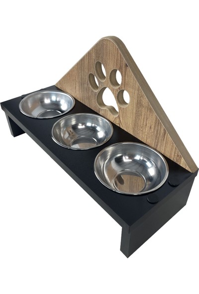 Odun Concept Ahşap Kedi Mama ve Su Kabı 3'lü