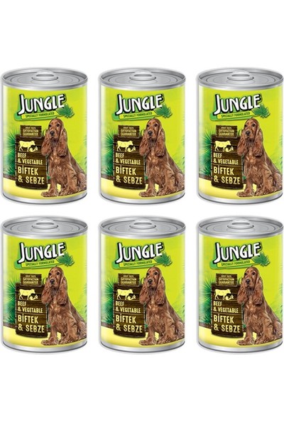Jungle Adult Biftekli Sebzeli Konserve Köpek Maması 415 gr 6'lı Jungle Adult Biftekli Sebzeli Konserve Köpek Maması 415 gr 6'lı