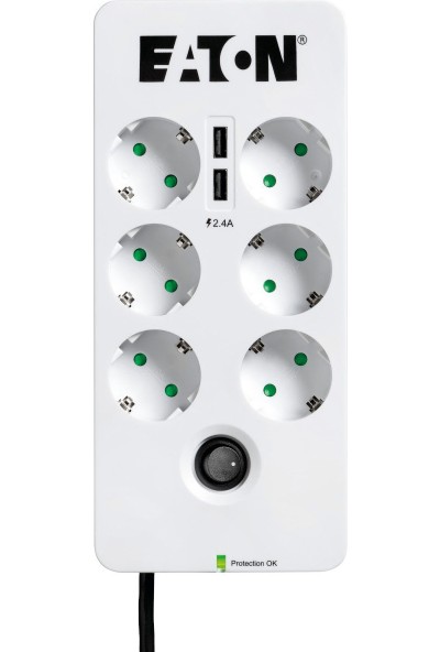 Eaton 6'lı Akım Korumalı Priz ve 2 USB Girişi(6'lı Schuko) PB6UD