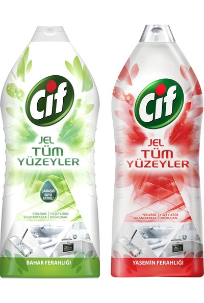 Cif Jel Tüm Yüzeyler Bahar Ferahlığı 1500 ml + Cif Jel Yasemin Ferahlığı 1500 ml