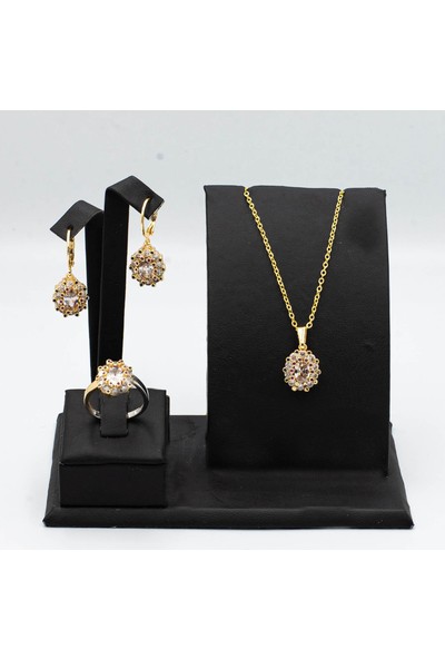 Zirve Bijuteri Altın Sarısı Zirkon Taşlı Beyaz Üçlü Lüks Set