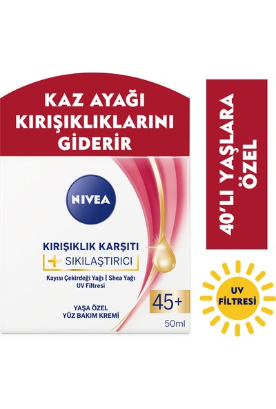 Nivea Kırışıklık Karşıtı + Sıkılaştırıcı 45+ Yaşa Özel Yüz Bakım Kremi 50 ml