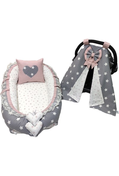 Bebekatölyesi Koyu Gri Yıldız Babynest & Puset Örtüsü