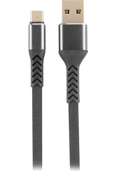 MF Product Jettpower 0002 Metal Başlıklı Örgülü 2.4A Micro Usb Hızlı Şarj Kablosu 1 m Gri