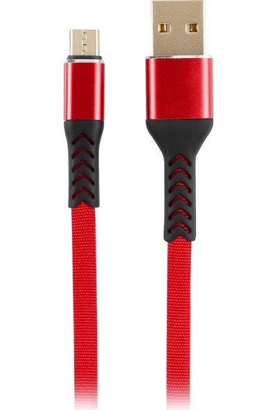MF Product Jettpower 0002 Metal Başlıklı Örgülü 2.4A Micro Usb Hızlı Şarj Kablosu 1 m Kırmızı