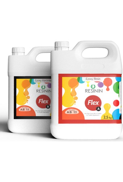 Resinin Flex A + B Esnek Yapılı Epoksi Reçine Şeffaf 5000 gr Resinin Flex A + B Esnek Yapılı Epoksi Reçine Şeffaf 5000 gr