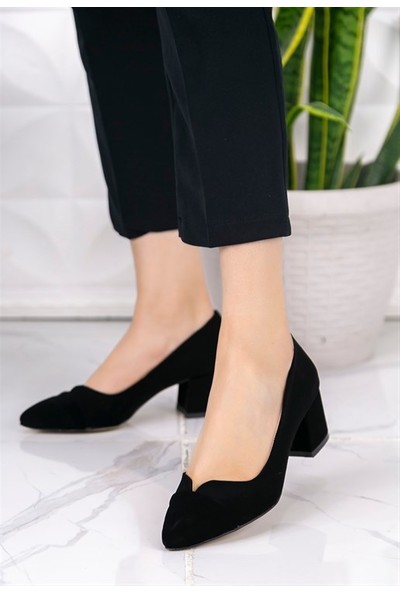 8Stil Goldie Siyah Süet Topuklu Ayakkabı