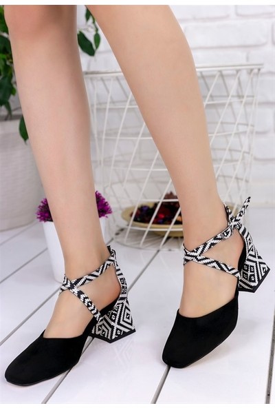 8Stil Londa Siyah Süet Kilim Detaylı Ayakkabı
