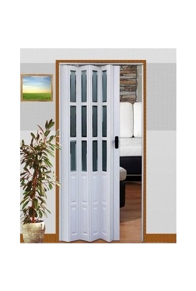 Sarpaş Katlanır Akordiyon Pvc Kapı Camlı Çift Açılım Beyaz 222 x 221 cm