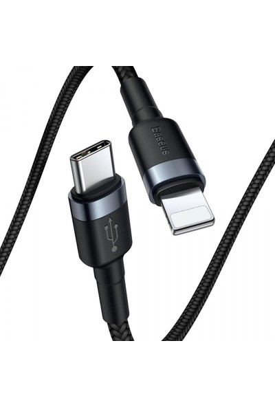 Baseus PD18W Cafule Series Type-C To Lightning Hızlı Şarj Kablosu 1 mt - Siyah - Gri Baseus PD18W Cafule Series Type-C To Lightning Hızlı Şarj Kablosu 1 mt - Siyah - Gri