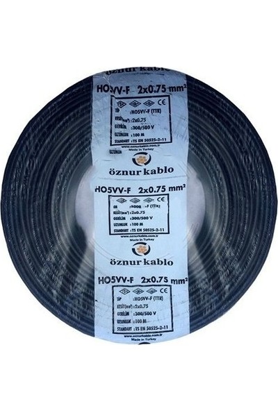 Öznur 2 x 0,75 mm TTR Kablo 10 m Siyah Tam Bakır