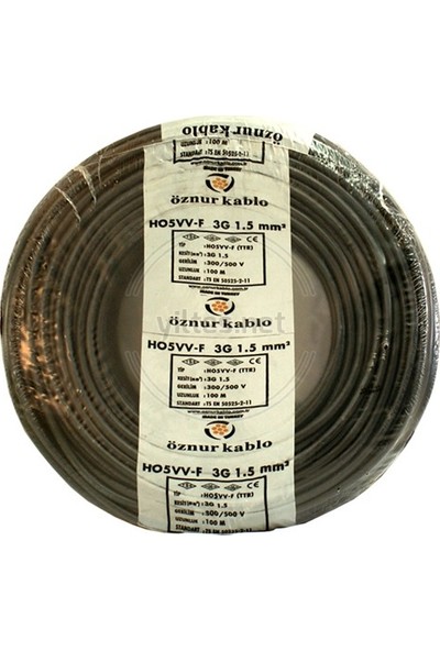 Öznur 3 x 1,5 mm TTR Kablo 19 m Siyah Tam Bakır