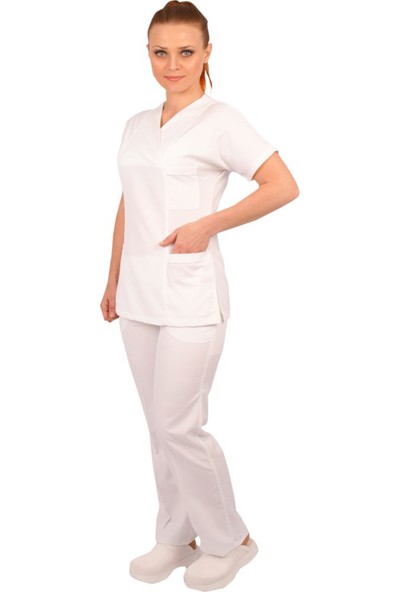 Emel Tekstil Doktor Hemşire Beyaz Yarasa Kol Takım Forma 34