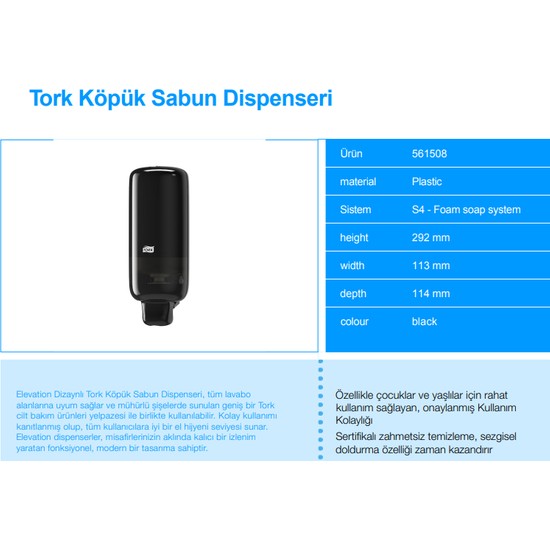 Tork 561508 Köpük Sabun Dispenseri Siyah Fiyatı