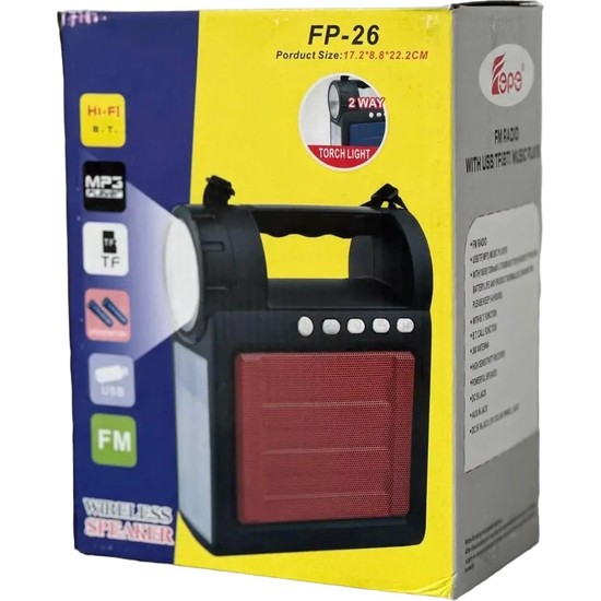 Fepe Fp-26 Fm Radyolu Bluetoothlu Şarjlı El Feneri Hoparlör Fiyatı