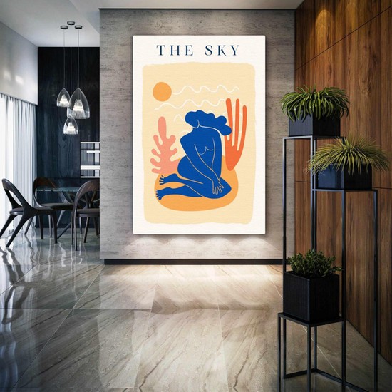SML Tablo Yaz Sahil The Sky Ilüstrasyon Boho Tasarım Line Fiyatı
