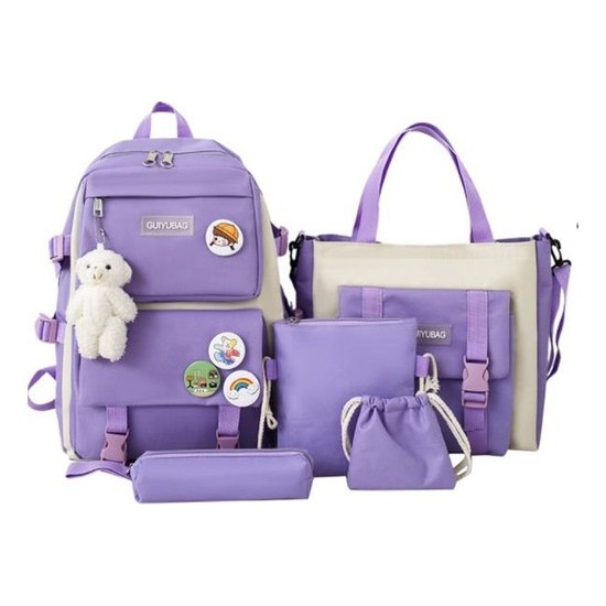 Alibee Zı 5 Parçalı Büyük Kapasiteli Sırt Çantası Seti - Mor Fiyatı