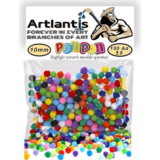 Artlantis Ponpon 10 mm 100'lü 1 Paket Karışık Renk Pon Pon Fiyatı