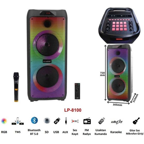 Leader LP-8100 8 Incx2 Rgb Taşınabilir Ses Sistemi Fiyatı