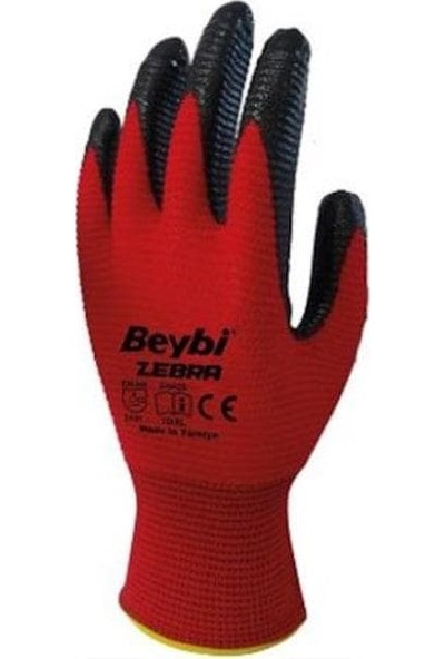 Beybi Zebra Nitril Kaplama Örme Eldiven Kırmızı Işçi Eldiveni 15'li Beybi Zebra Nitril Kaplama Örme Eldiven Kırmızı Işçi Eldiveni 15'li