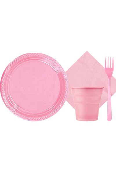Partylandtr Pembe 25 Kişilik Plastik Bardak Çatal Tabak Peçete Set