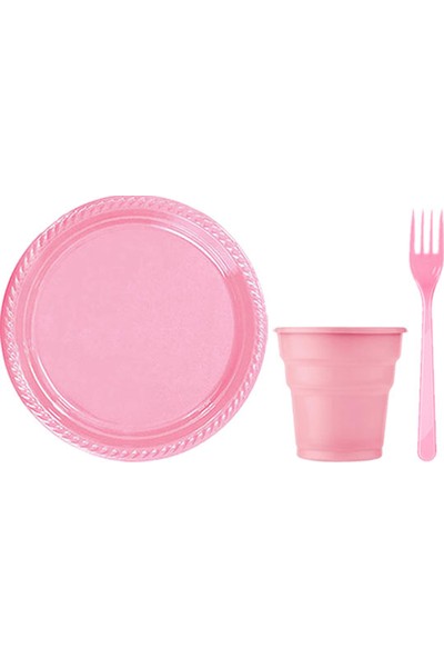 Partylandtr Pembe 25 Kişilik Plastik Bardak Çatal Tabak Seti