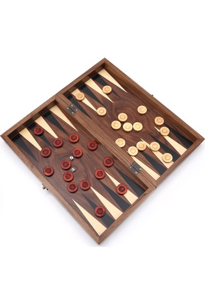 Pusula Oyun El Yapımı Masif Ağaç Büyük Boy Tavla Takımı + Şimşir 35 mm Pullar