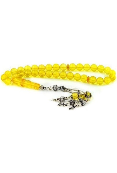 Tesbih Sepetim 925 Ayar Gümüş Püsküllü Küre Kesim Damla Kehribar Tesbih